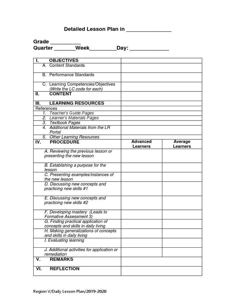 Detailed Daily Lesson Plan Template | PDF | Career & Growth | Business