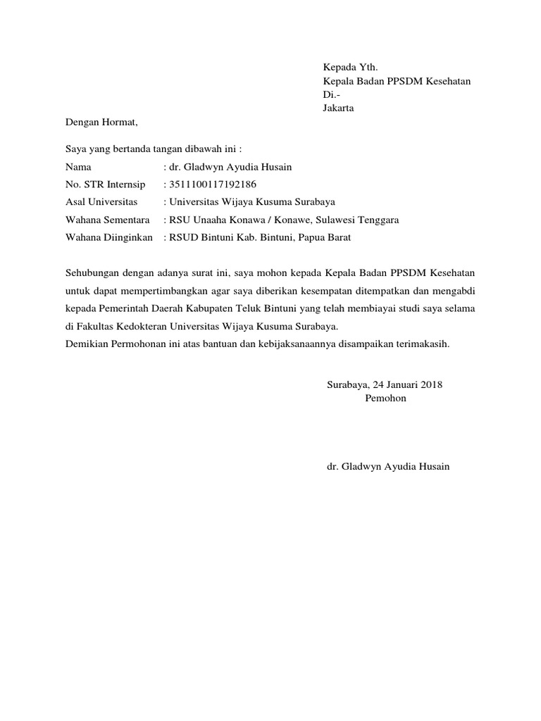 Surat Permohonan Dispen Internship | PDF