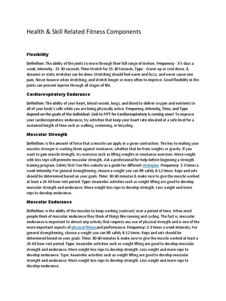 Health & Skill Related Fitness Components: Strategies | PDF | Weight ...