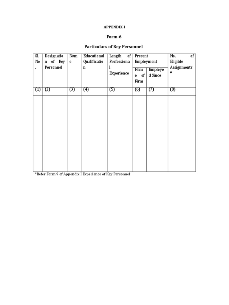 Form-6 Particulars of Key Personnel: Appendix-I | PDF | Professional ...