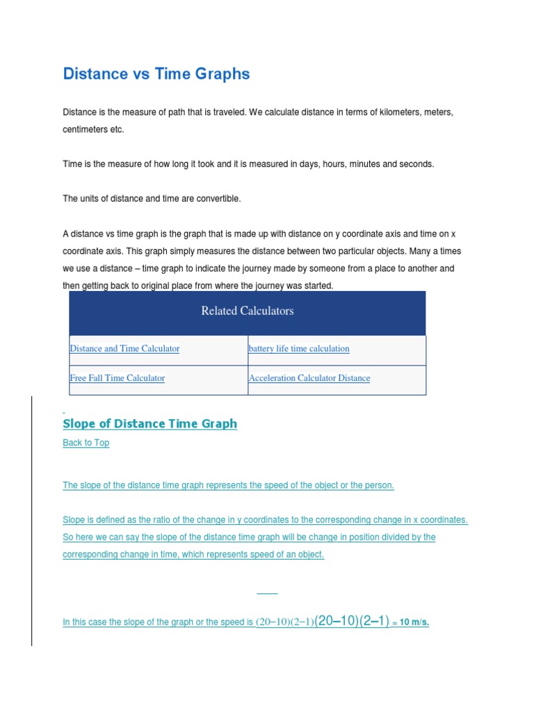 Distance Vs Time Graphs | PDF | Velocity | Acceleration