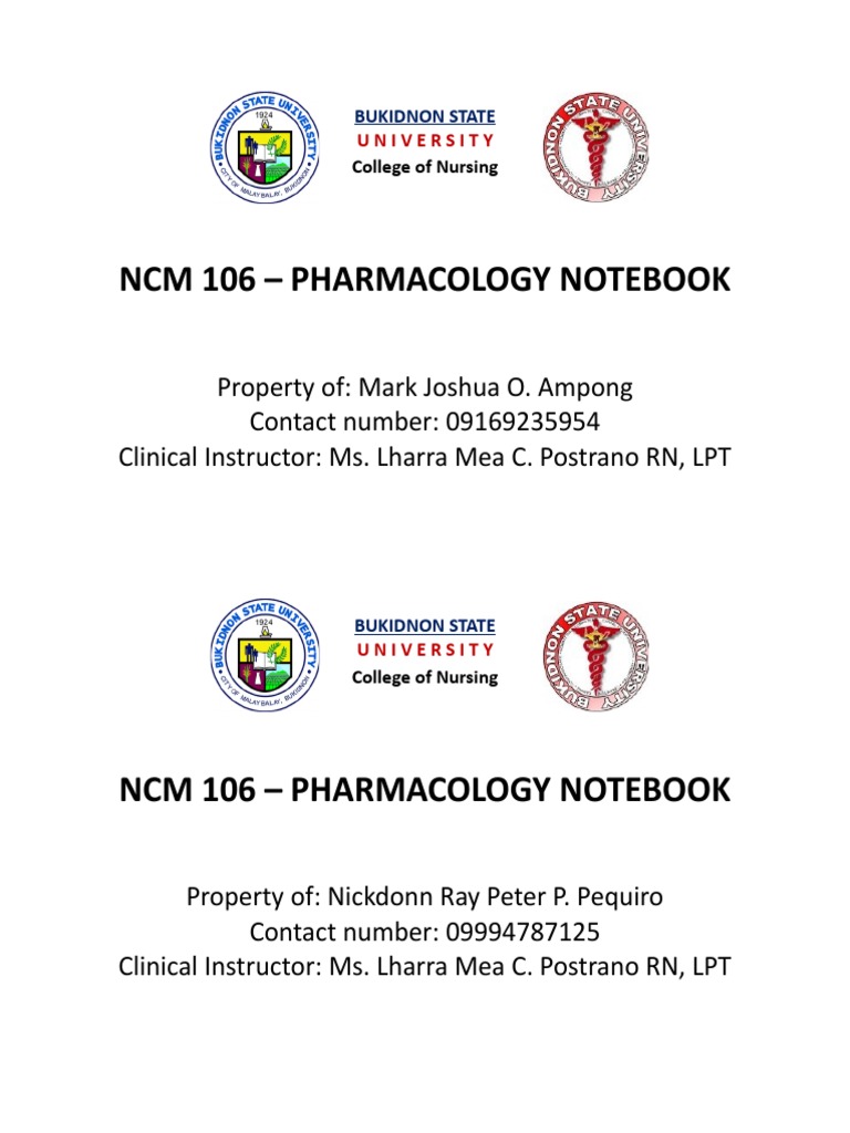 NCM 106 - Pharmacology Notebook | PDF | Nursing
