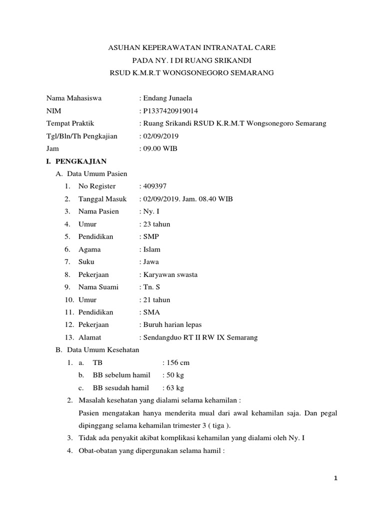 Asuhan Keperawatan Intranatal Care | PDF