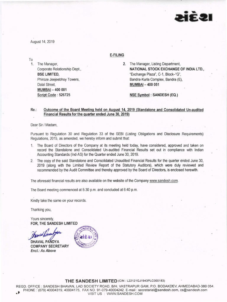 The Sandesh Limited: Encl: As Above | PDF | Audit | Limited Liability ...