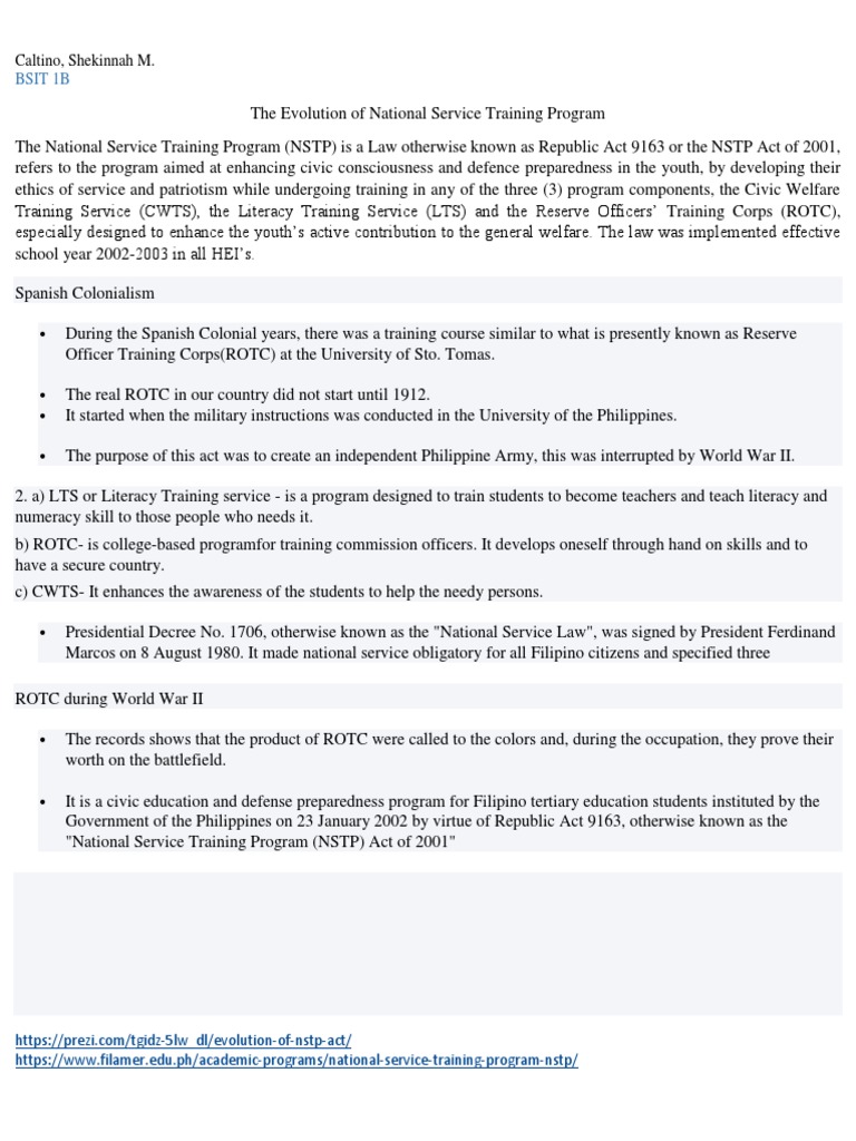 Bsit 1B: Caltino, Shekinnah M | PDF | Philippines | Military