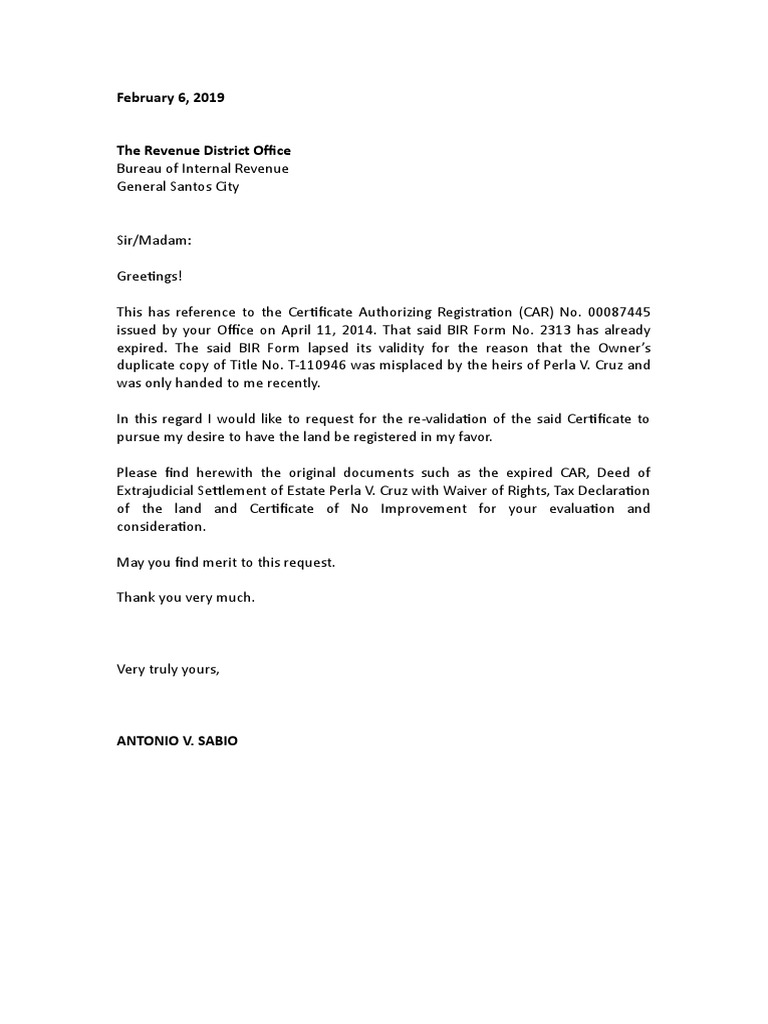 Letter To RDO | PDF