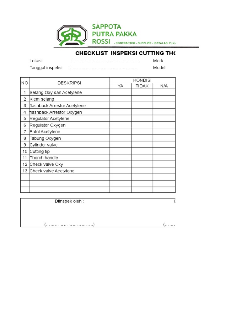 Form Checklist Cutting Thorch | PDF