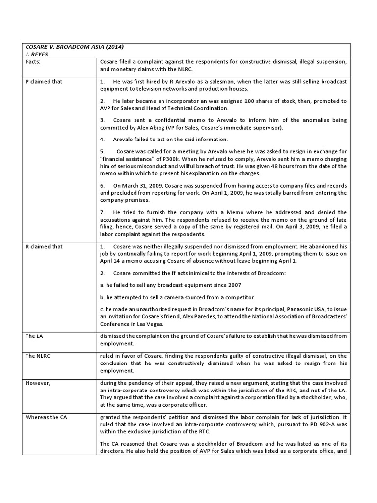Cosare v. Broadcom Asia | PDF | Jurisdiction | Corporations