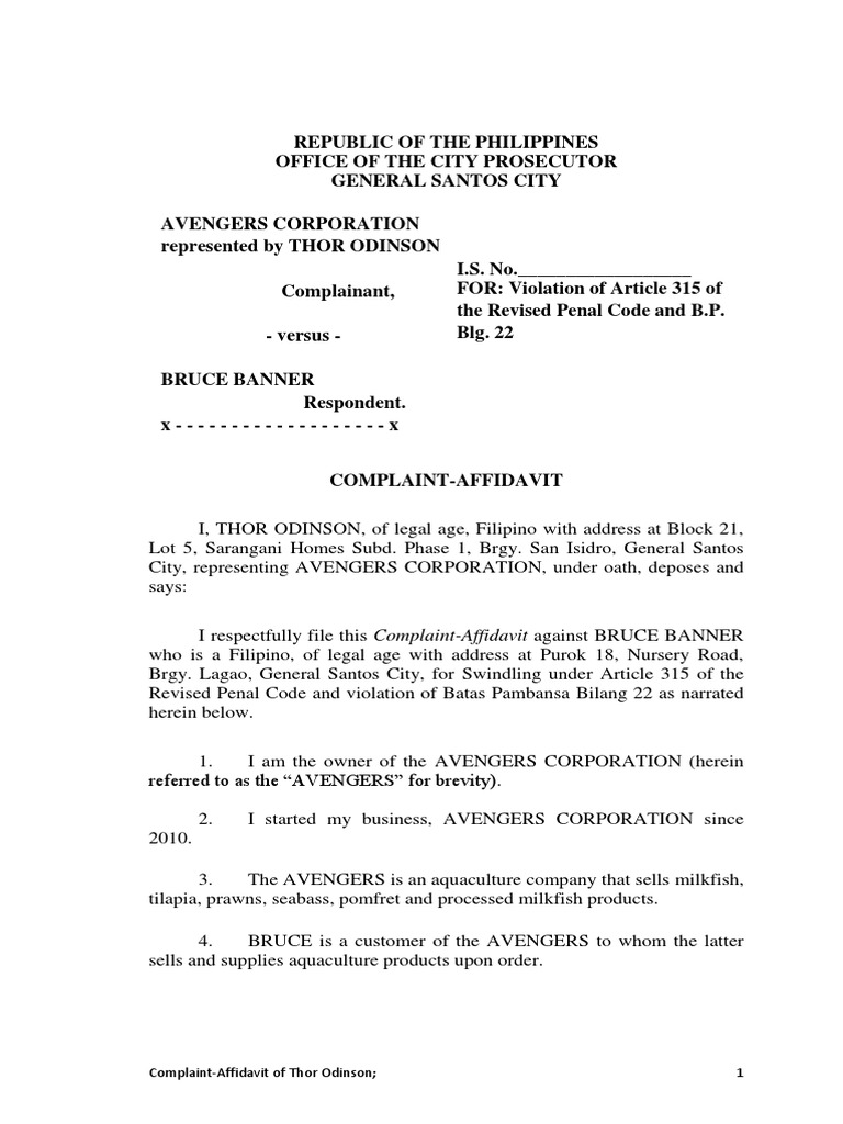 Complaint Affidavit | PDF | Cheque | Receipt