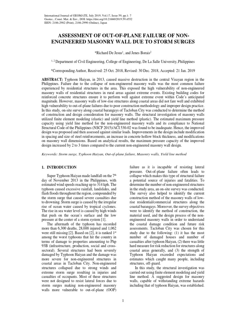 Assessment of Out-Of-Plane Failure of Non-Engineered Masonry Wall Due ...