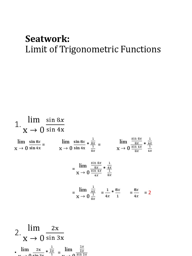Sample Homework For Limit Of Trigonometric Functions Pdf Elementary Mathematics