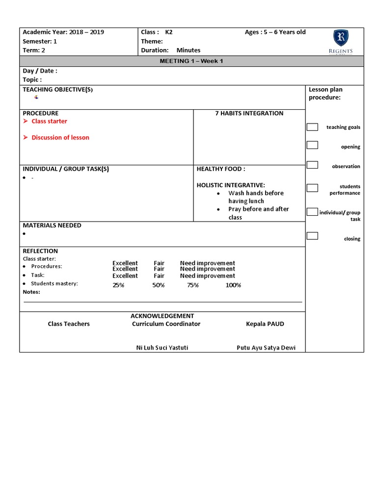 New Format (Lesson Plan) K2 | PDF