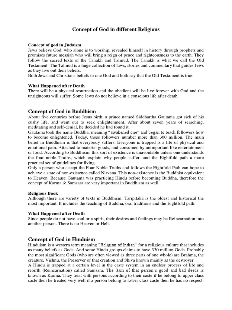 God Concepts Across Major Religions | PDF | Reincarnation | Gautama Buddha