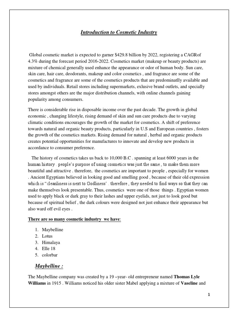 Introduction To Cosmetic Industry | PDF | Cosmetics | Toiletry