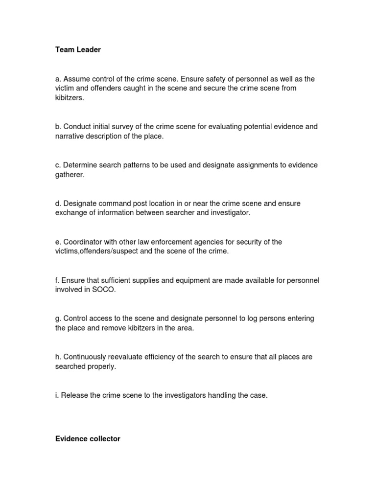Composition of SOCO Team | Crime Scene | Crime & Violence