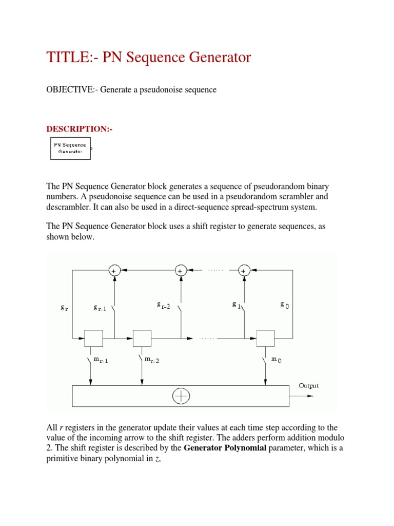 TITLE:-PN Sequence Generator: Description | PDF | Vector Space | Polynomial