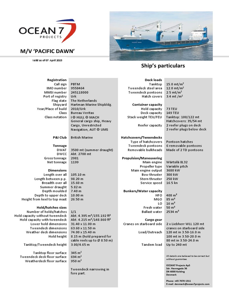 MV Pacific Dawn | PDF | Tonnage | Ships