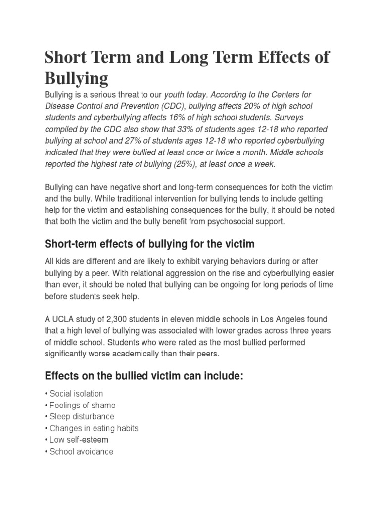 Effects of Bullying: Short and Long Term | PDF | Bullying | Mental Disorder