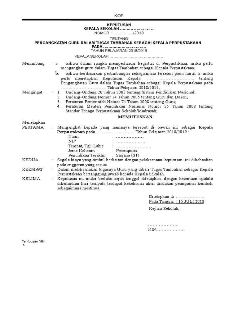 SK Kepala Perpus 2019-2020 | PDF