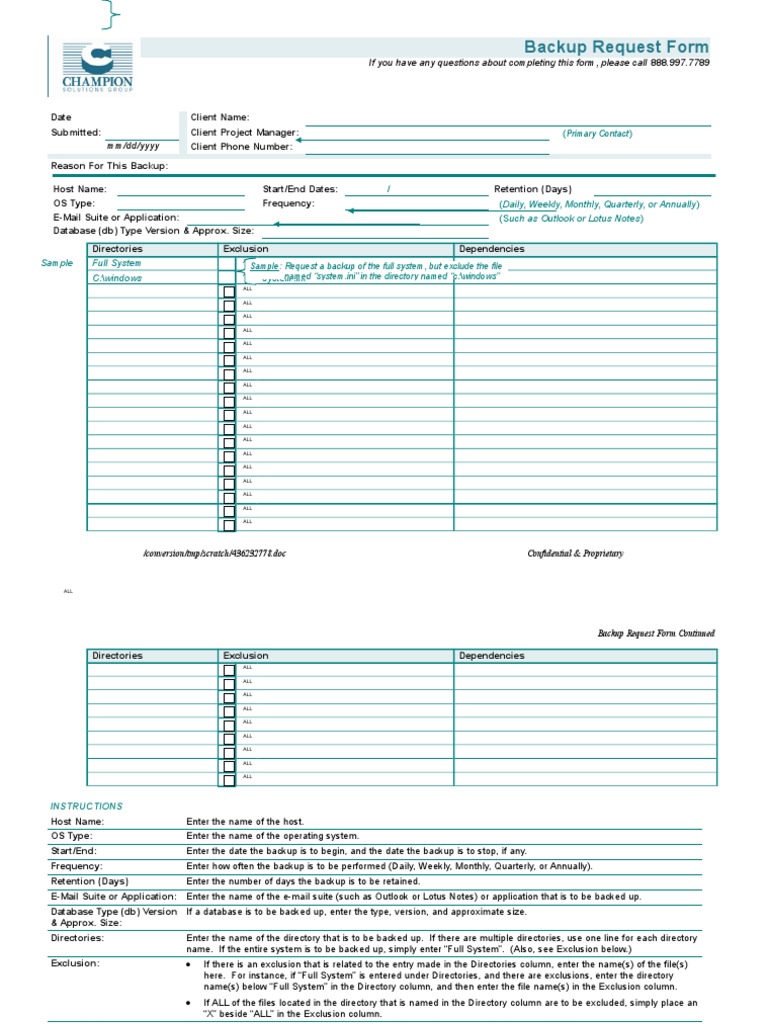 Backup Request Form: If You Have Any Questions About Completing This ...