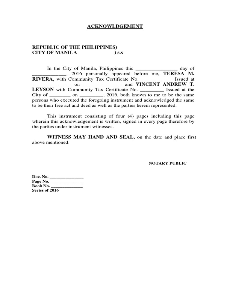 Acknowldgement: Notary Public | PDF
