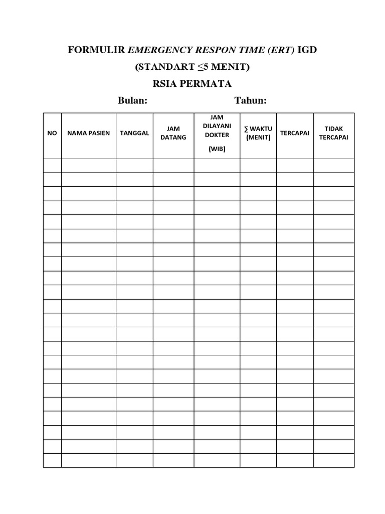 Formulir Emergency Respon Time | PDF