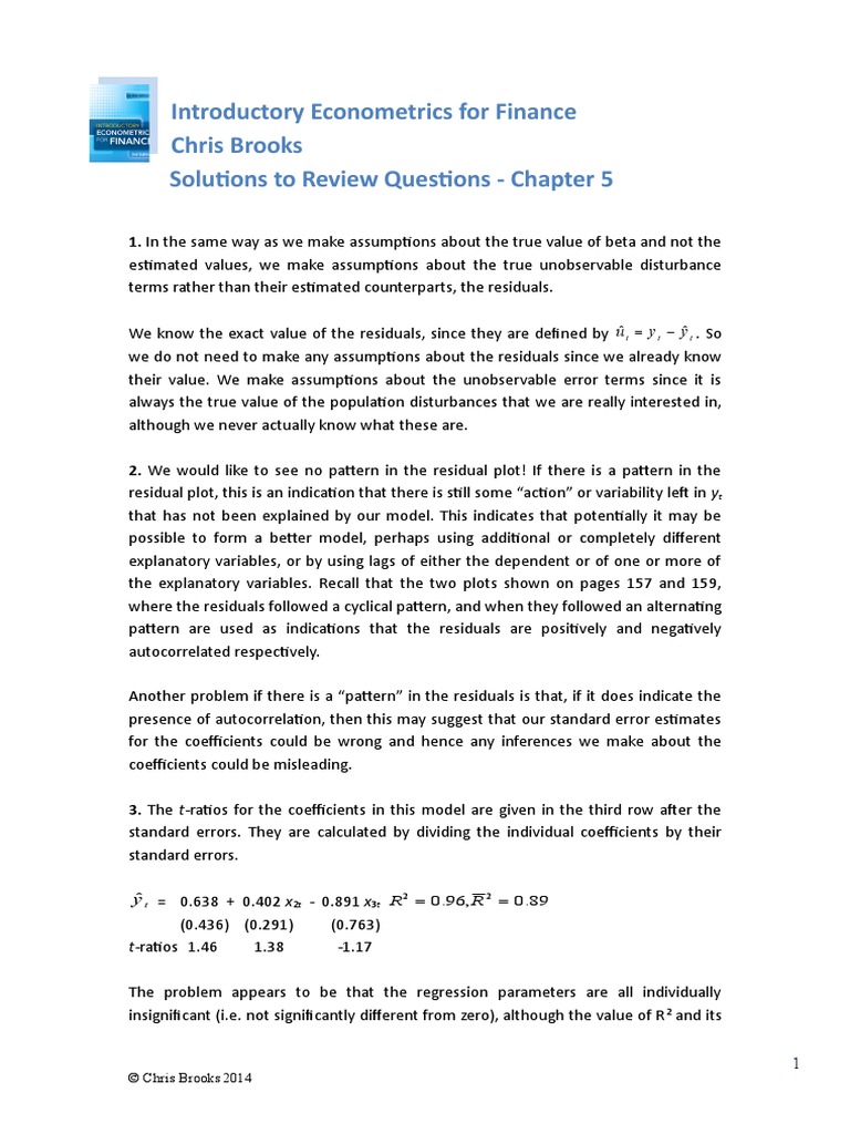 Introductory Econometrics For Finance Chris Brooks Solutions To Review Questions - Chapter 5 ...