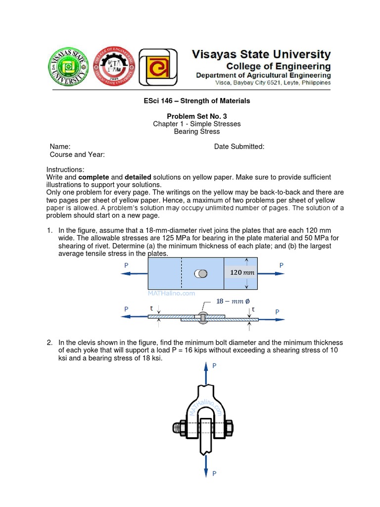 Esci 146 - Strength of Materials Problem Set No. 3 | Download Free PDF | Rivet | Stress (Mechanics)