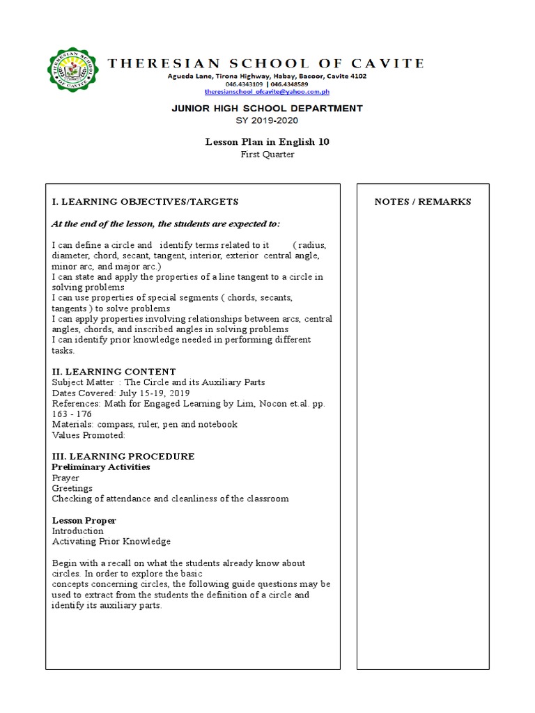 Lesson-Plan-in-Math 10 | PDF | Circle | Trigonometric Functions