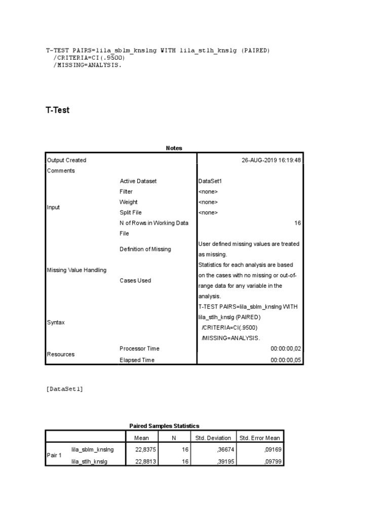 T-Test: T-TEST PAIRS Lila - SBLM - KNSLNG WITH Lila - STLH - KNSLG ...