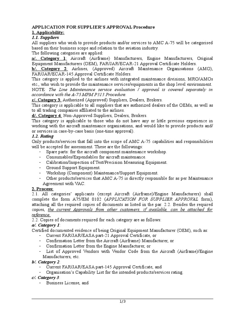 SUPPLIER APPROVAL PROCEDURE | PDF | Iso 9000 | Quality Management System