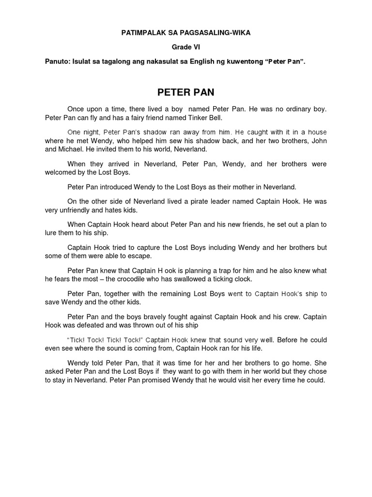 Peter Pan sa Tagalog | PDF | Peter Pan | Lost Boys (Peter Pan)