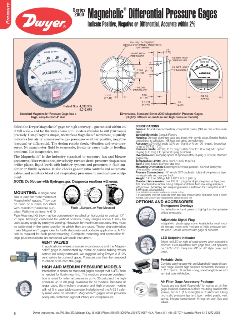 Magnehelic Differential Pressure Gages: Indicate Positive, Negative or ...