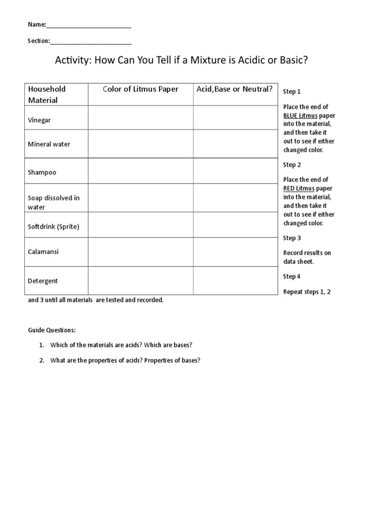Activity: How Can You Tell If A Mixture Is Acidic or Basic? | PDF
