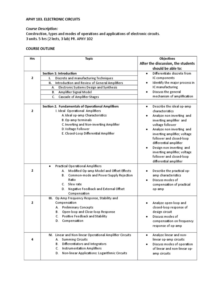 Electronic Circuits Course Guide | PDF | Operational Amplifier | Amplifier