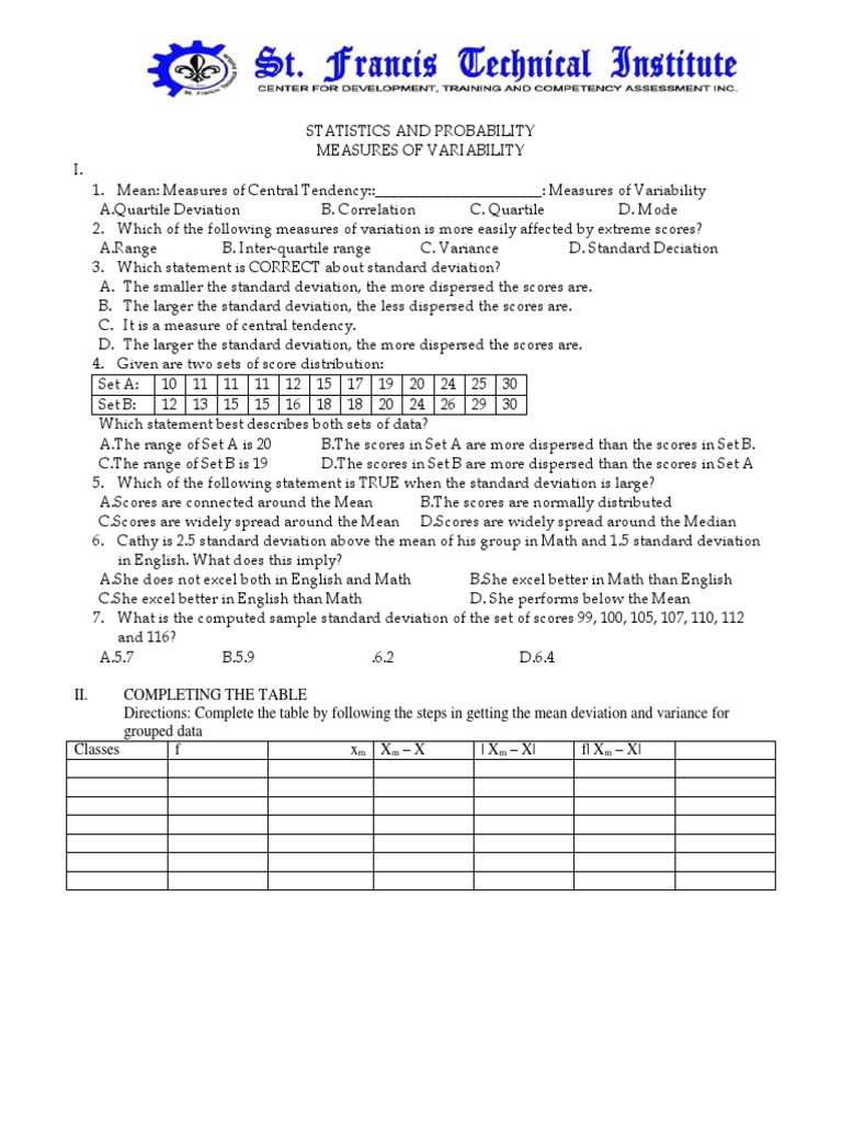 Measures of Variability | PDF | Variance | Standard Deviation