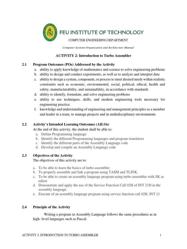 ITECOMPSYSL Activity 2 - Introduction To Turbo Assembler | PDF | Assembly Language | Computer ...