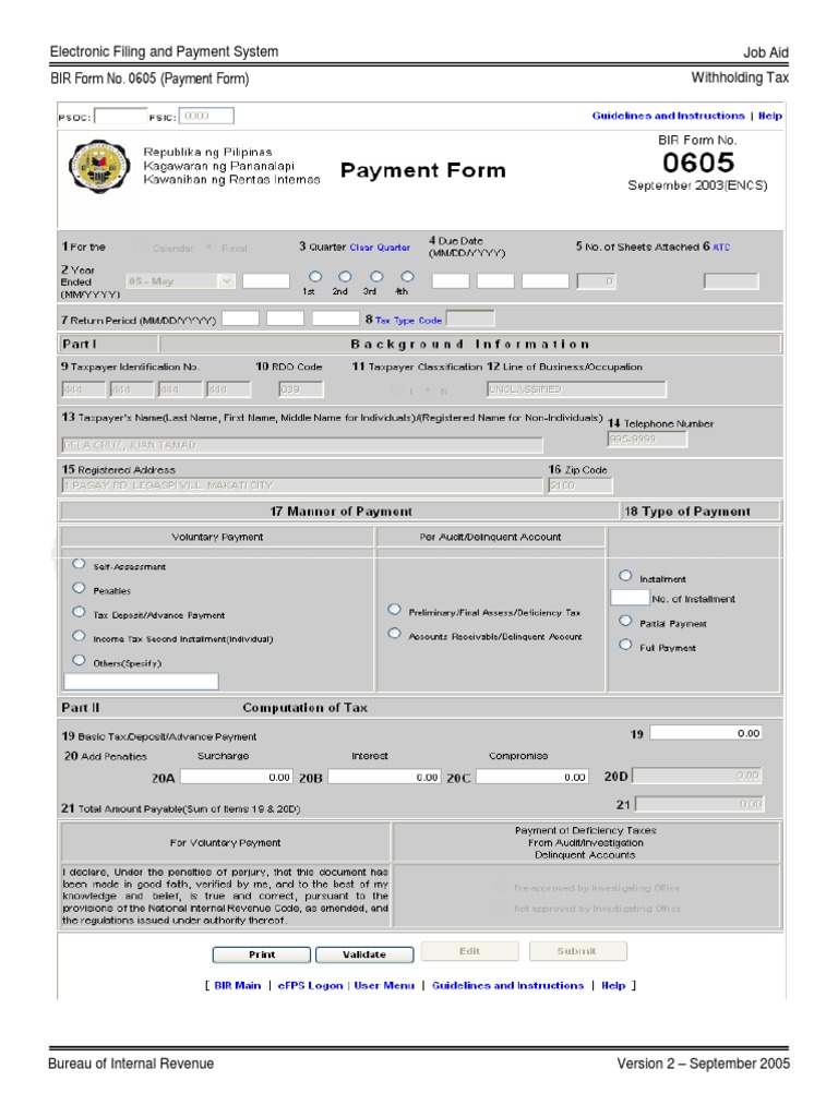 Job Aid For Form 0605 (Online) | PDF | Payments | Taxes