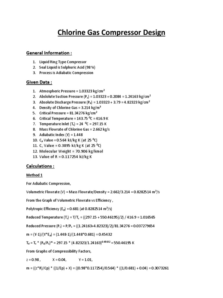 Chlorine Compressor Design Calculations | PDF | Science & Mathematics