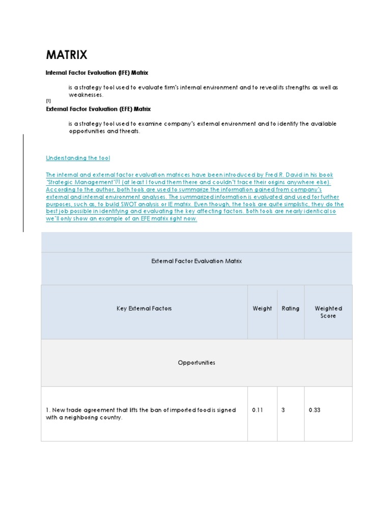 Matrix: Internal Factor Evaluation (IFE) Matrix | PDF | Swot Analysis ...