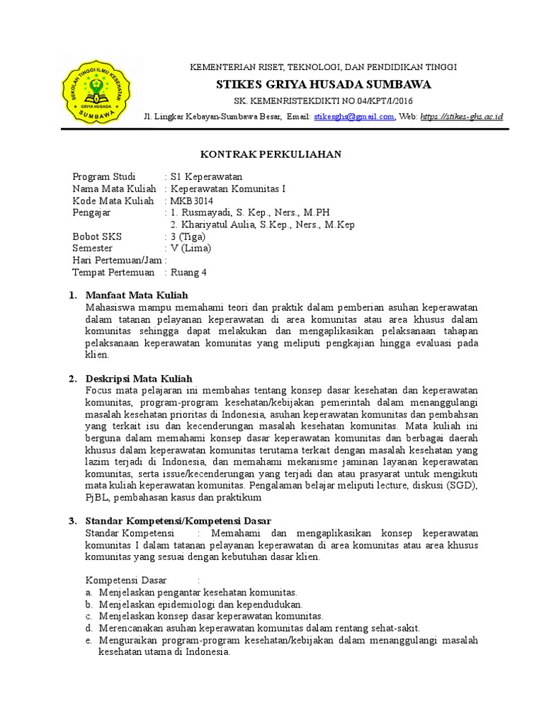 Silabus Keperawatan Komunitas 1 | PDF