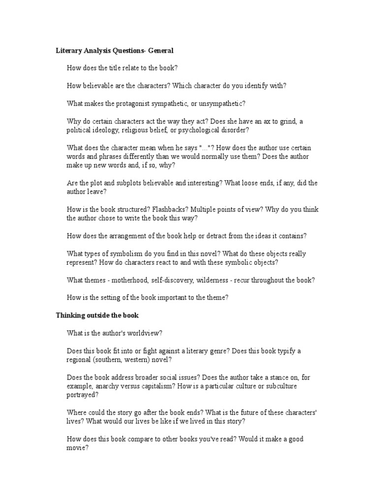 Literary Analysis Questions | PDF