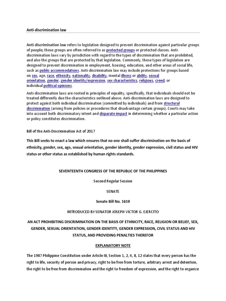 Anti-Discrimination Law Refers To Legislation Designed To Prevent ...