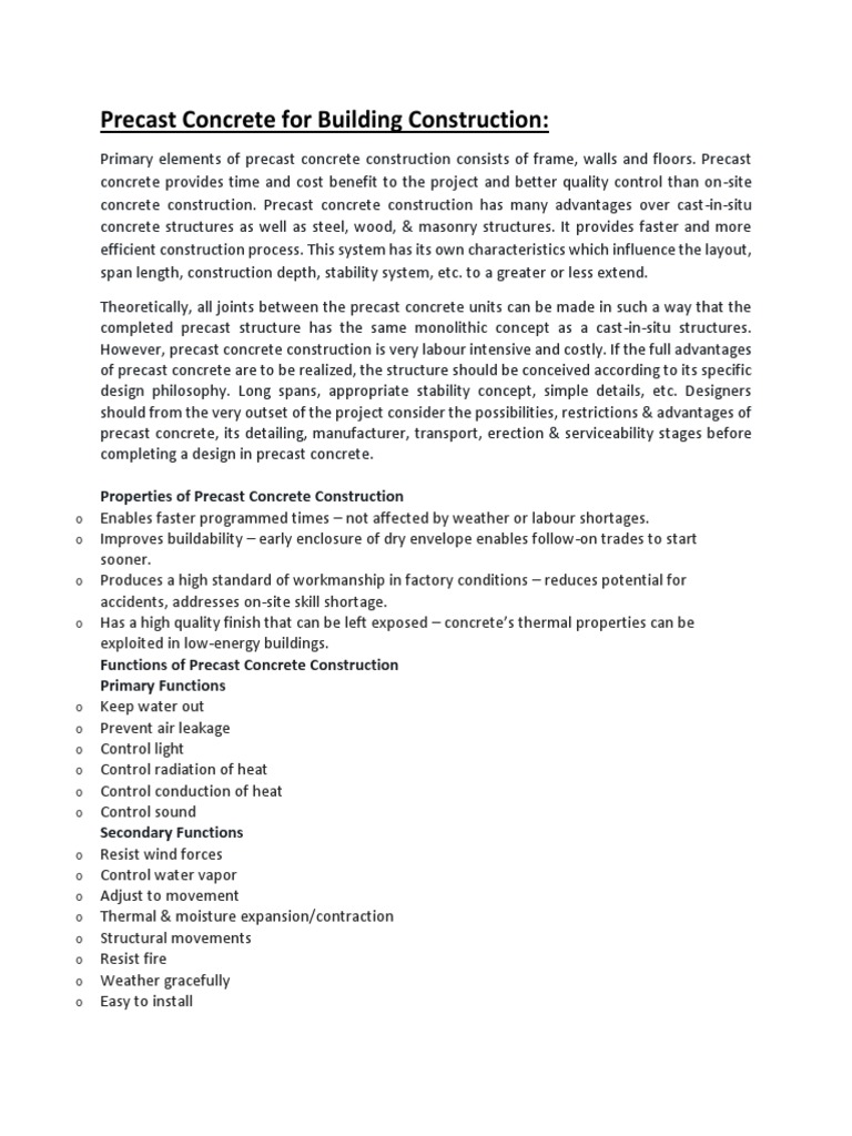 Advantages of Precast Concrete Construction | PDF | Precast Concrete | Wall