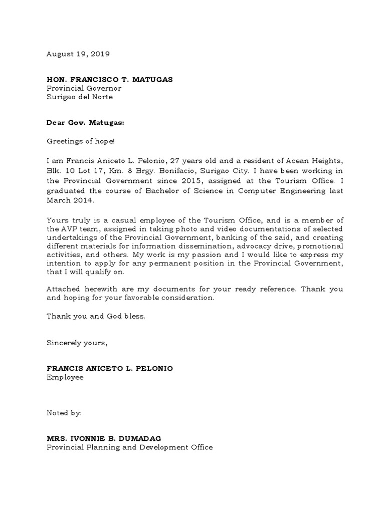 Application Letter (Sarah Santillana) | PDF | Science