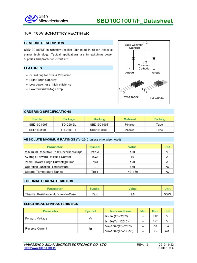 Schottky Rectifier Datasheet | PDF | Rectifier | Physical Quantities