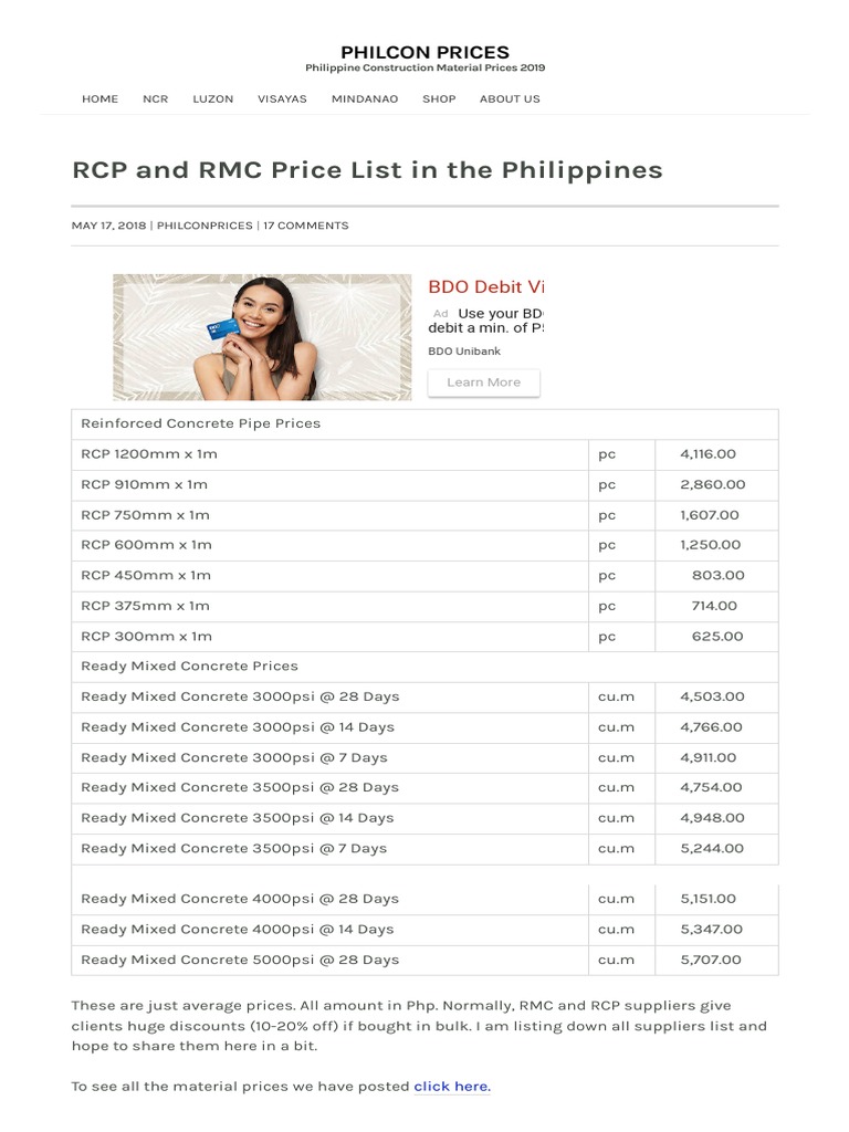 RCP and RMC Price List Philippines | PDF | Economy Of The Philippines ...