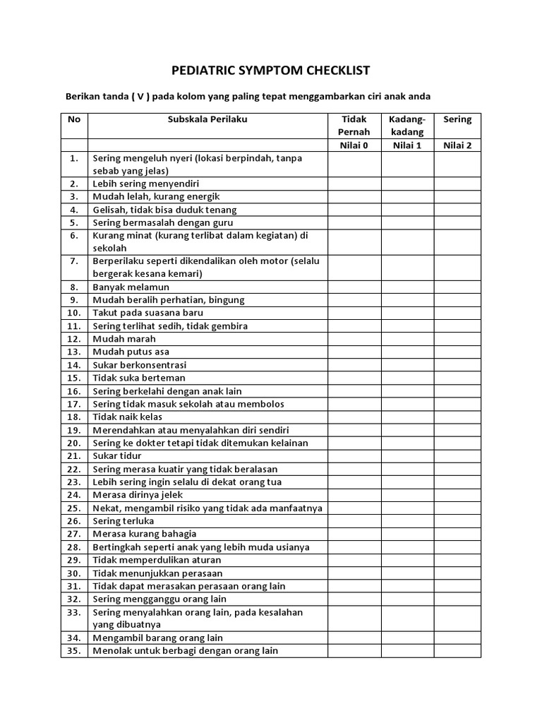 Pediatric Symptom Checklist | PDF