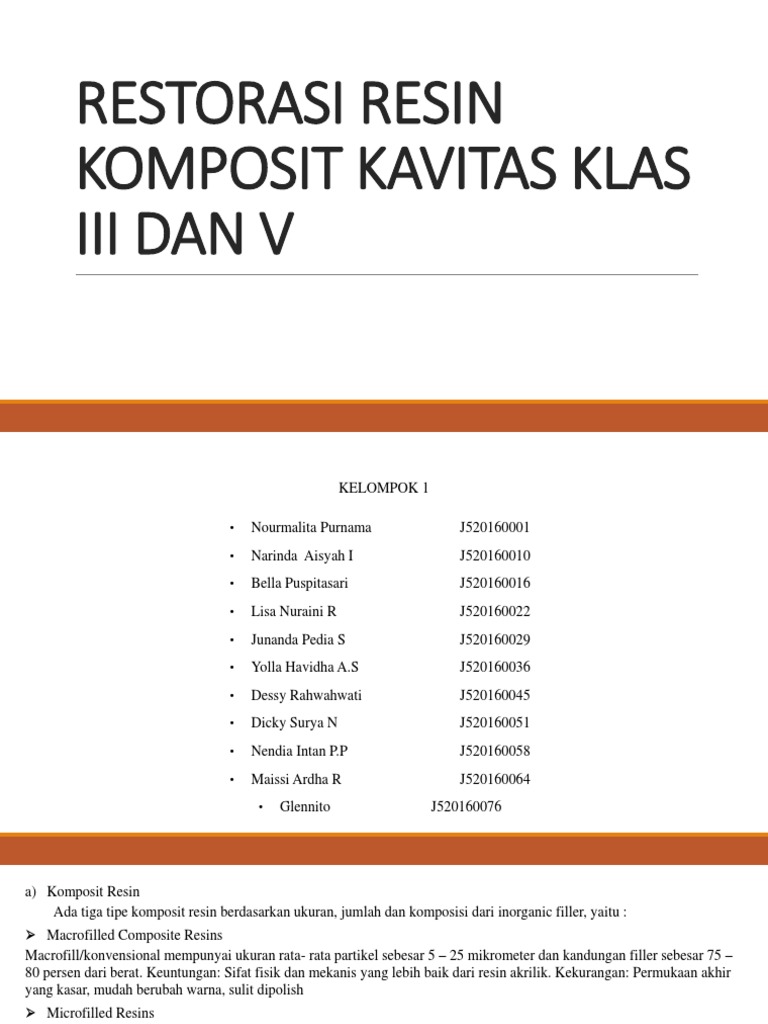 Restorasi Resin Komposit Kavitas Klas III Dan V | PDF | Griya & Taman