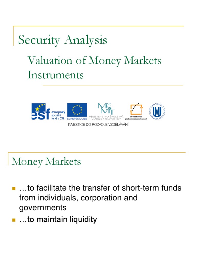 Security Analysis Money Markets | PDF | United States Treasury Security ...